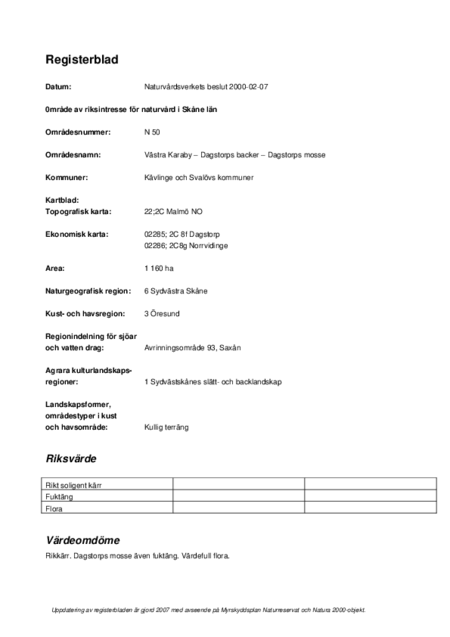 Västra Karaby – Dagstorps backer – Dagstorps mosse (N 50 ...