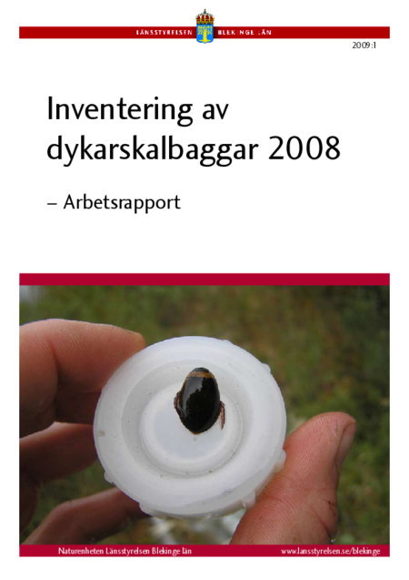 Inventering av dykarskalbaggar 2008– Arbetsrapport | Länsstyrelsen Blekinge