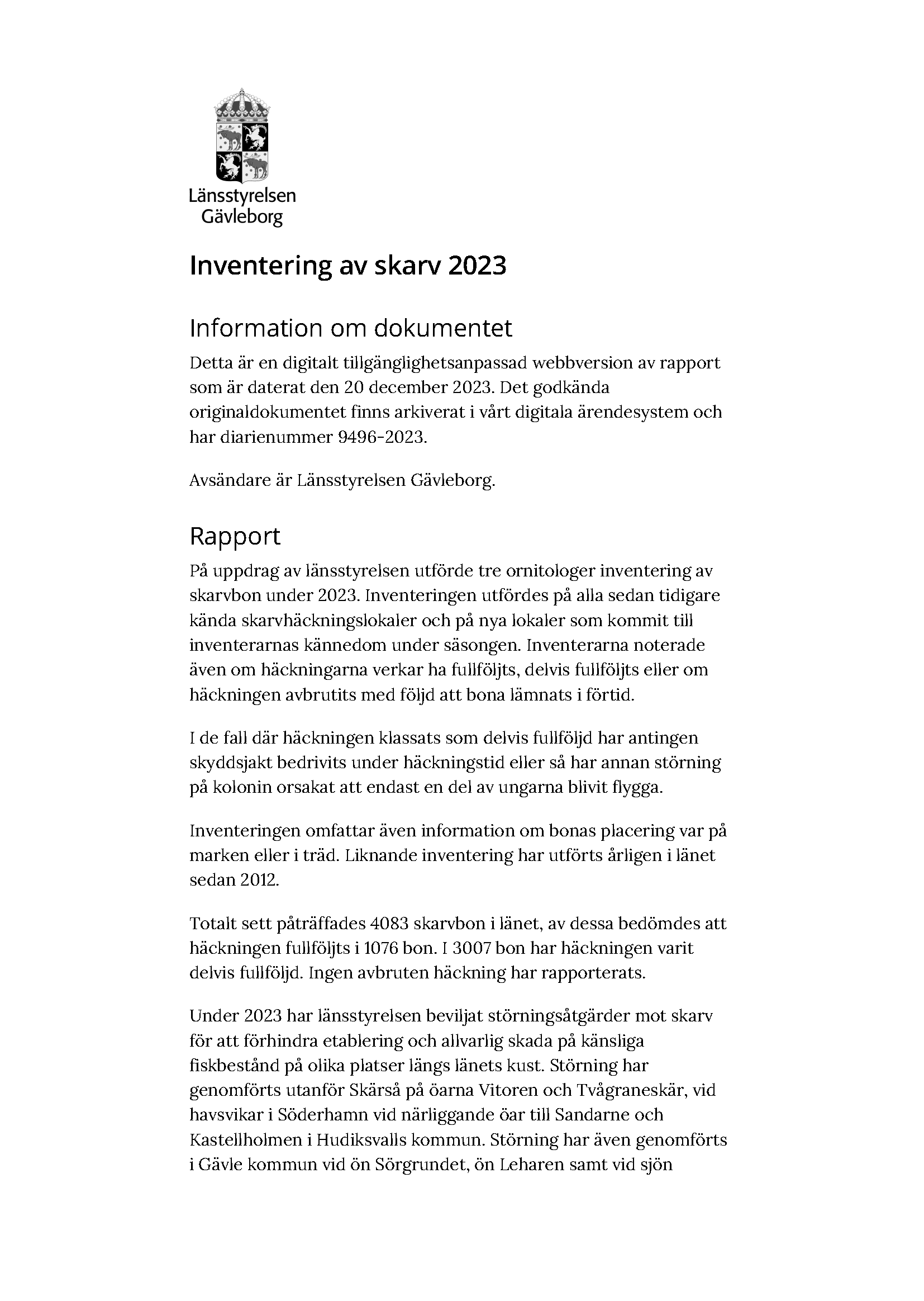 Inventering av skarv 2023 | Länsstyrelsen Gävleborg