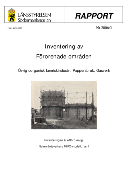 Inventering av Förorenade områden. Övrig oorganisk kemiskindustri ...