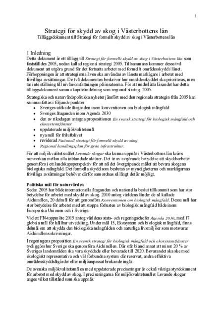 Strategi för skydd av skog i Västerbottens län, tilläggsdokument | Länsstyrelsen Västerbotten